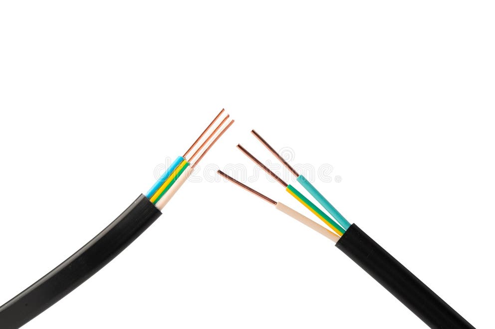 Two-Wire Electrical Cable with Exposed Copper Strands Stock Photo ...