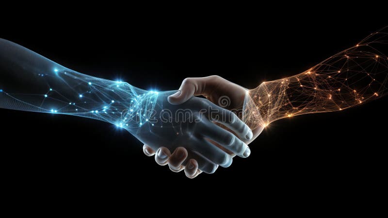 Two Wire-frame Glowing Hands, Handshake, Technology, Business, Trust ...