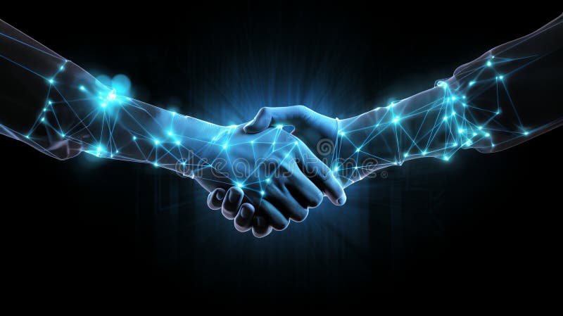 Two Wire-frame Glowing Hands, Handshake, Technology, Business, Trust ...