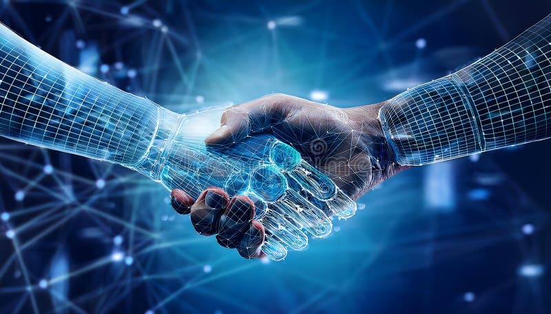 Two Wireframe Hands Shake, Symbolizing Digital Partnership, Agreement ...