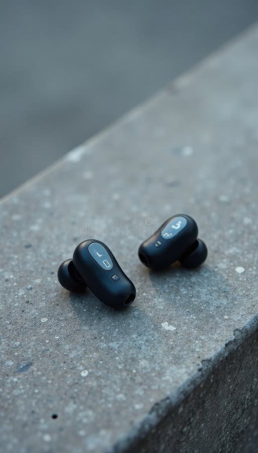 Two Wireless Earbuds on Textured Grey Concrete , Simple, Background ...