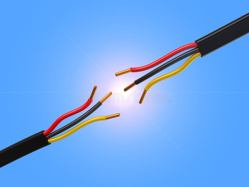 Two Wires Stretch To Each Other on Blue Background. the Prototype of ...