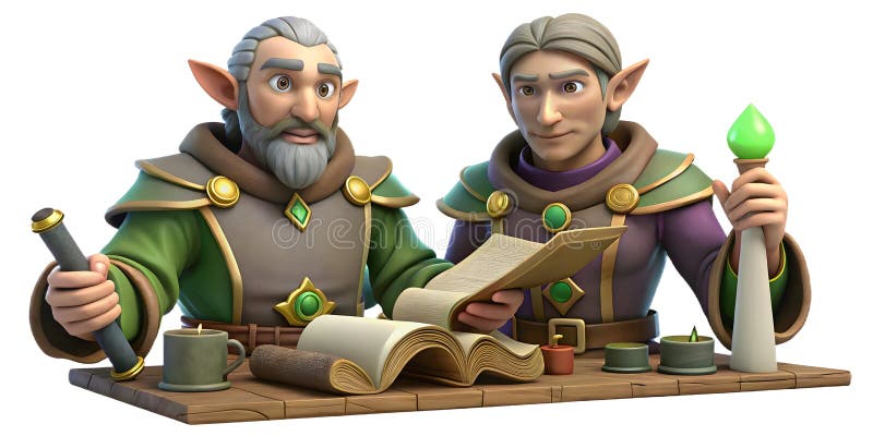 Two Elf Wizards Studying Ancient Magic Book Stock Illustration ...