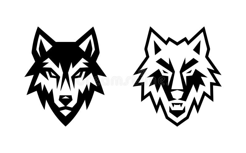 Two Wolf Head Designs Black and White Geometric Art Stock Illustration ...