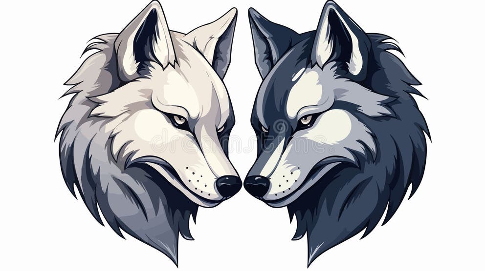 Two Wolf Heads that Complement Each Other Stock Vector - Illustration ...