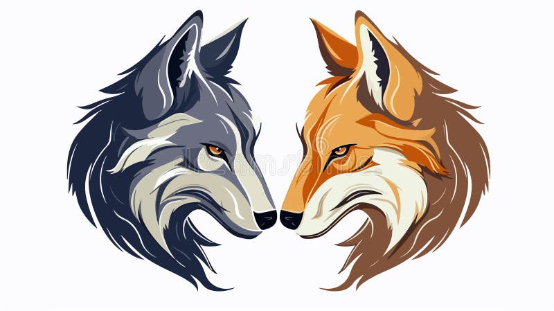 Two Wolf Heads that Complement Each Other Stock Vector - Illustration ...