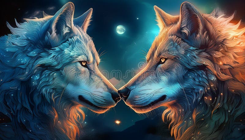 Two wolves stock illustration. Illustration of muted - 372965575