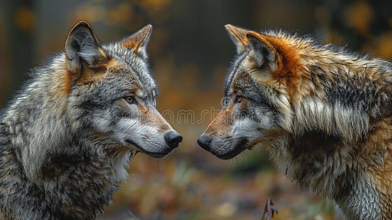 Two Wolves Facing Each Other in a Forest Stock Illustration ...