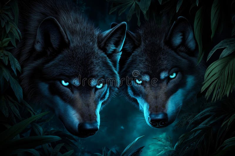 Two Wolves in the Forest Wallpaper Stock Image - Image of night ...