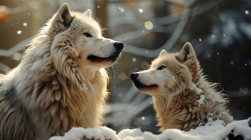 Two Wolves Howling in the Snow. Generative AI. Stock Illustration ...