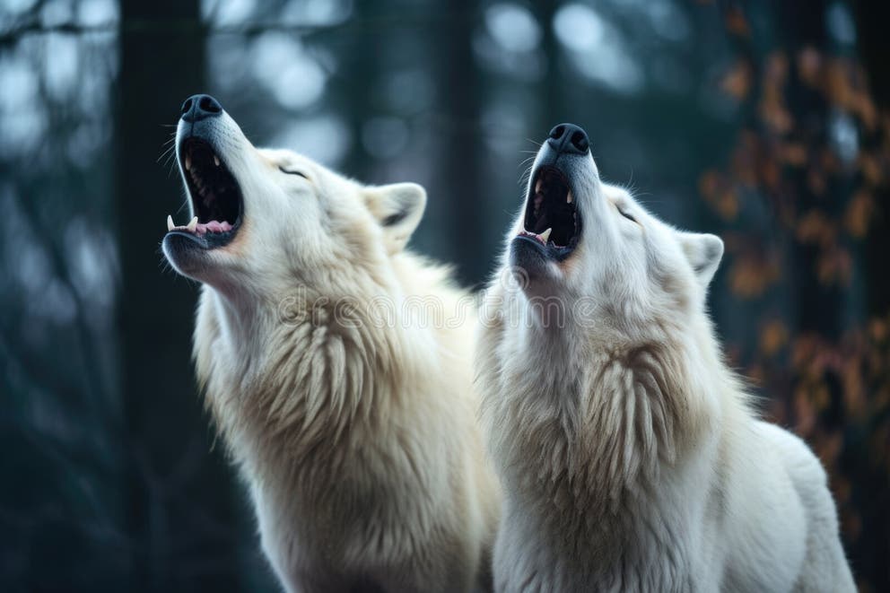 Two Wolves Howling Together Stock Illustration - Illustration of ...