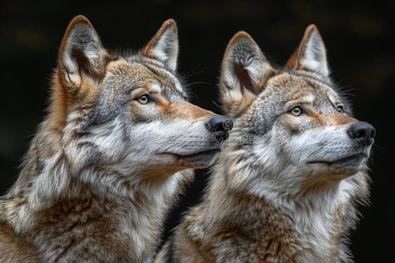 Two Wolves Looking at Each Other in the Forest, Close-up Stock ...