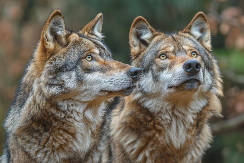 Two Wolves Looking Up To Each Other, High Quality, High Resolution ...