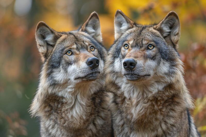 Two Wolves Looking Up To Each Other, High Quality, High Resolution ...