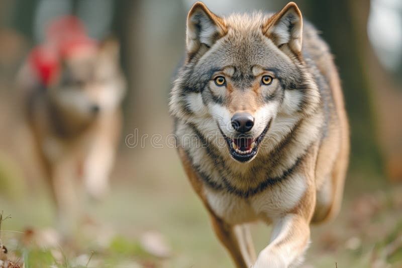 A Pack of Wolves Traversing a Forested Area in Early Morning Light ...