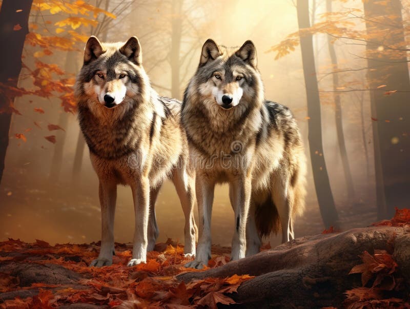 Two wolves side by side stock illustration. Illustration of stand ...