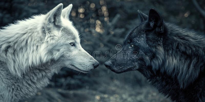 Two Wolves Stand Facing Each Other in a Natural Setting Stock Photo ...