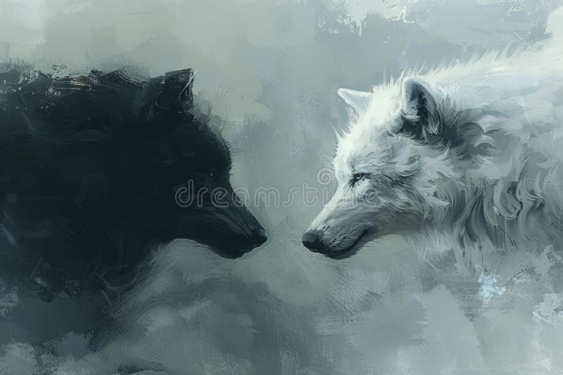 Two Wolves Standing Opposite Each Other Stock Photo - Image of wolves ...