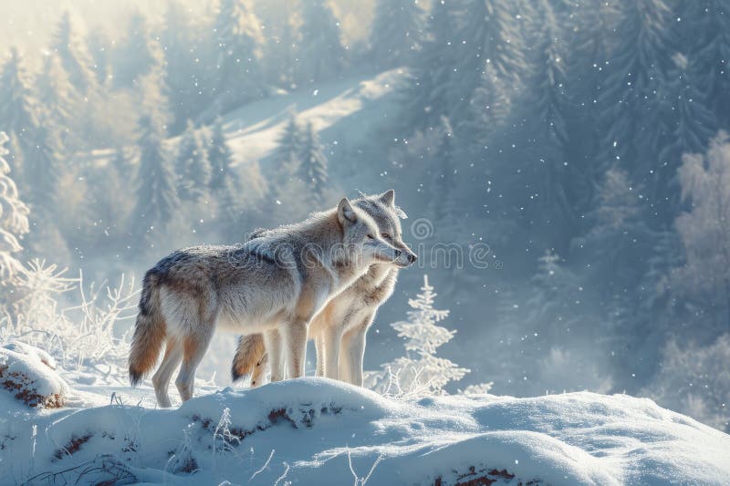 Wolves in a Winter Landscape Stock Illustration - Illustration of snow ...