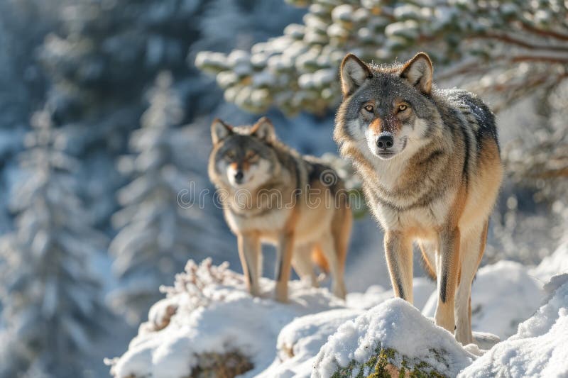 Wolves in a Winter Landscape Stock Illustration - Illustration of ocean ...
