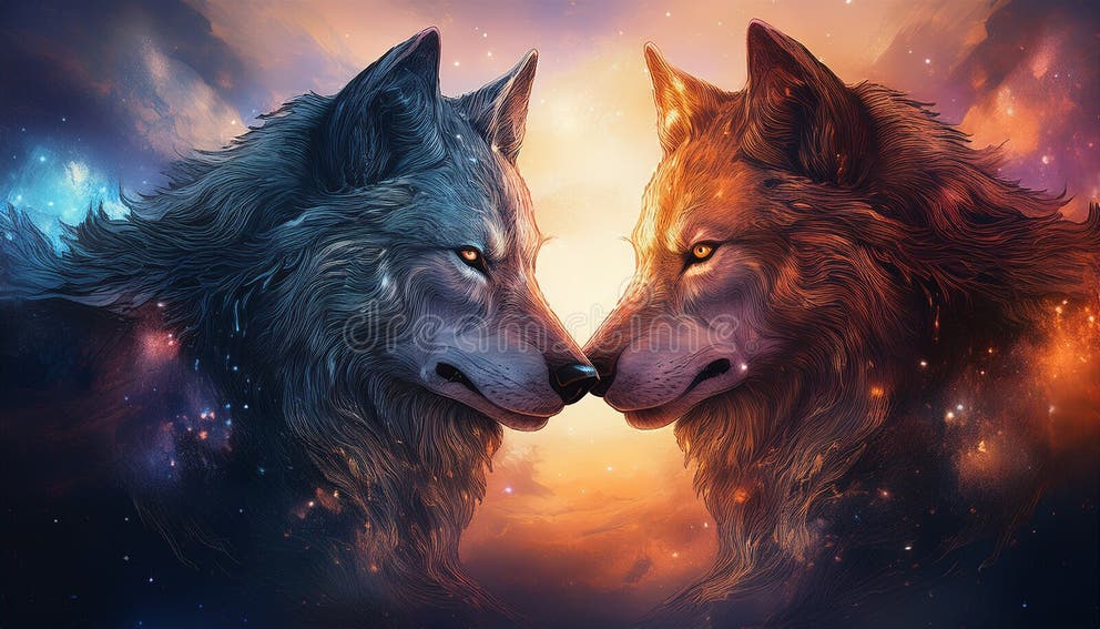 Two wolves stock illustration. Illustration of mammal - 372965455