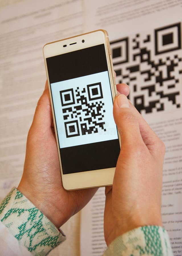 Two Woman Hands Scanning QR Code Using Smart Phone Stock Photo - Image ...