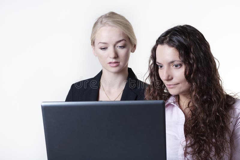Two Woman Looking at Computer Screen Stock Image - Image of pretty ...