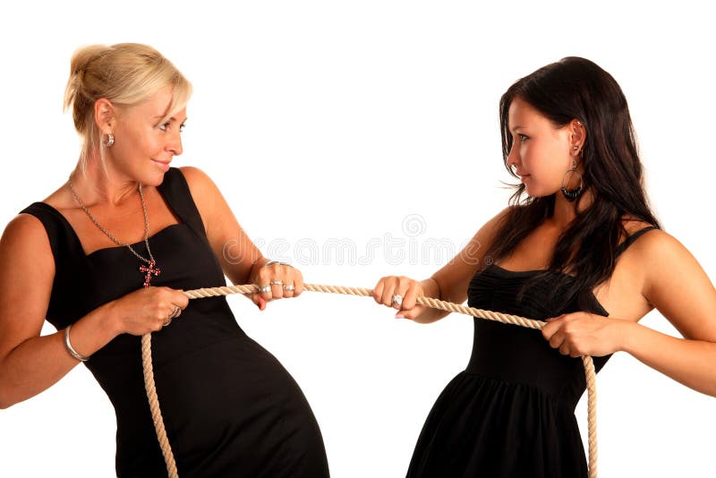 Two Woman Mother and Daughter Pull the Rope Stock Image - Image of ...