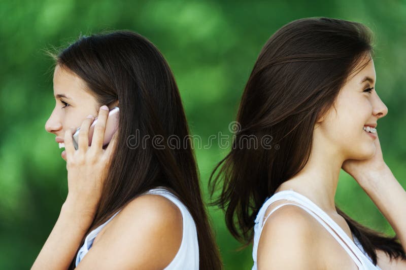 Two Woman Profile Talk Phone Stock Image - Image of lips, back: 21282167