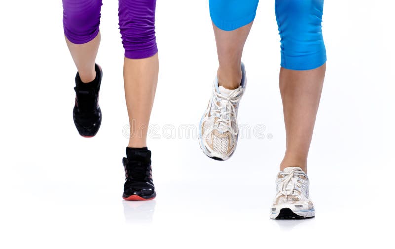 Two Woman S Legs Running on a White Background Stock Photo - Image of ...