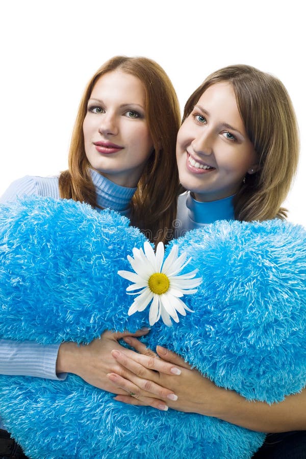 Two Woman Sit with Camomile and Teddy Heart Stock Image - Image of ...