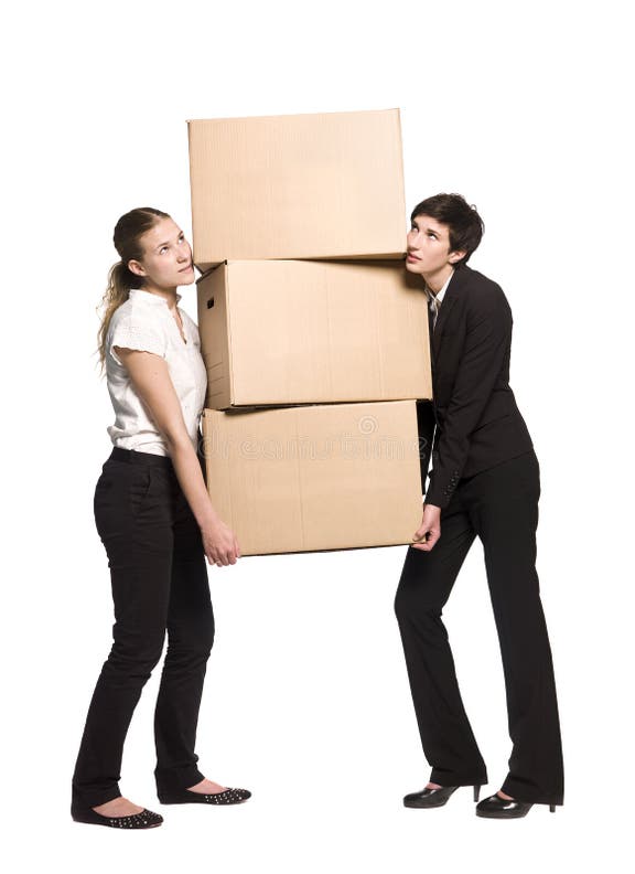 Two women with boxes stock image. Image of packing, brown - 9731607