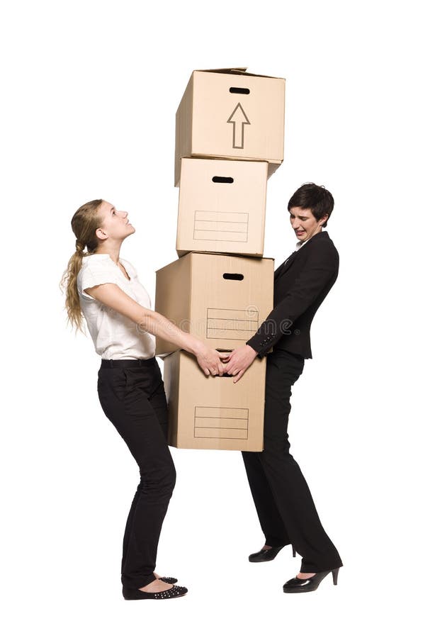 Two women with boxes stock image. Image of cardboard, communication ...