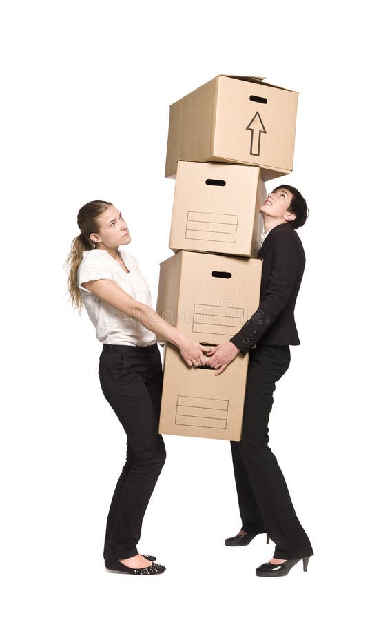 Two women with boxes stock image. Image of packing, brown - 9731607