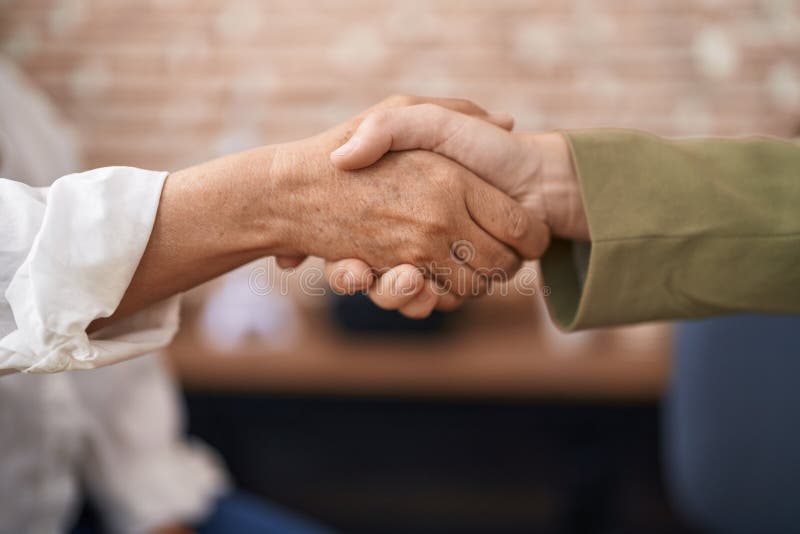 Two Women Business Workers Shake Hands for Agreement at Office Stock ...