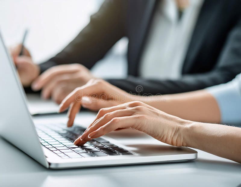 Two Women Collaborating on a Laptop in a Bright Modern Office Setting ...