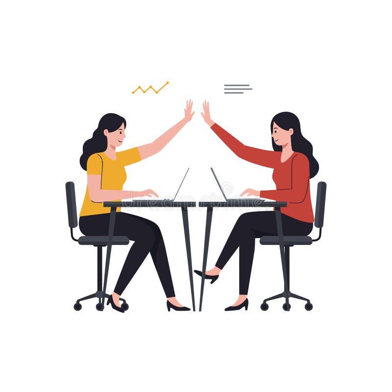 Two Women Collaborating at a Table with Laptops in a Professional ...