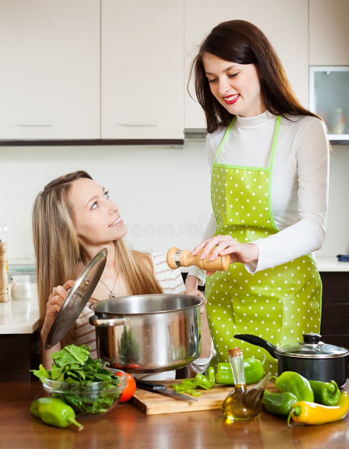 Two Women Cooking with Vegetables Stock Photo - Image of food, soup ...