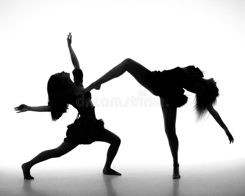 Two Women Dance on a White Background Stock Image - Image of indoors ...