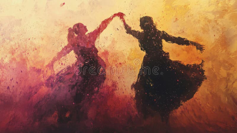 Two Women Dancing in a Colorful Abstract Setting Stock Illustration ...