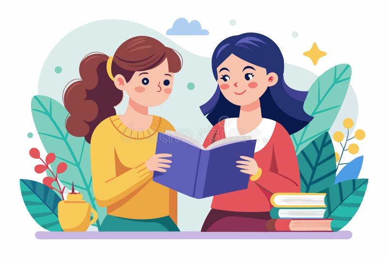 Two Women Engage in a Thoughtful Reading Session, Exploring a Book in a ...