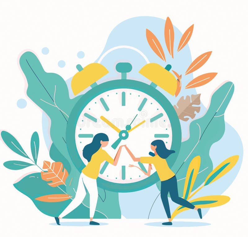 Two Women Give Each Other a High Five in Front of a Large Clock ...