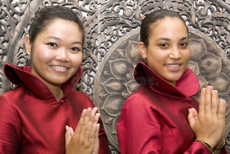 Two women greeting stock photo. Image of clothes, lady - 6448620