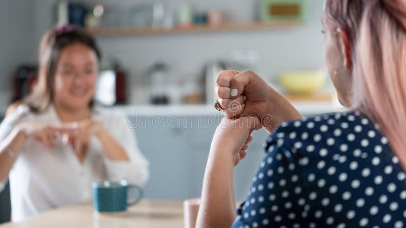 Two Women Having Conversation at Home Using Sign Language Stock Image ...