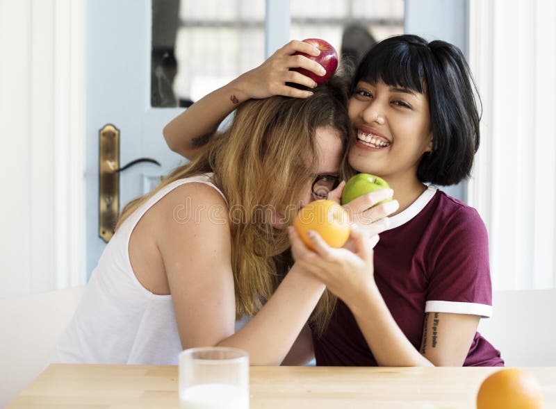 Two Women Having Fun Together Stock Photo - Image of together, orange ...