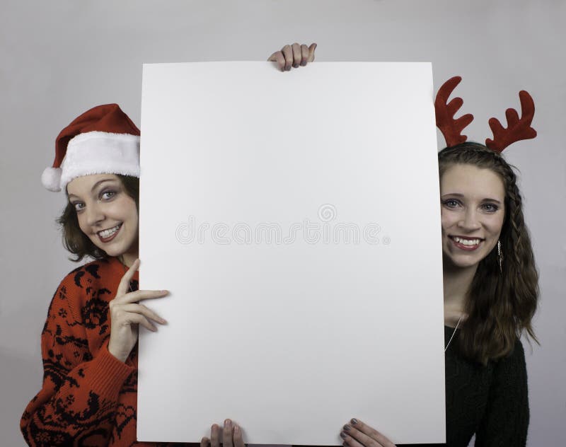 Two Women Holding Blank Sign Stock Photo - Image of adult, display ...