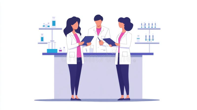 Two Women in Lab Coats are Standing in Front of a Counter Stock ...