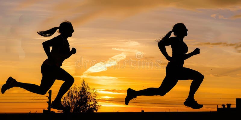 Two Women Running Dynamic Silhouette Art Stock Photos - Free & Royalty ...