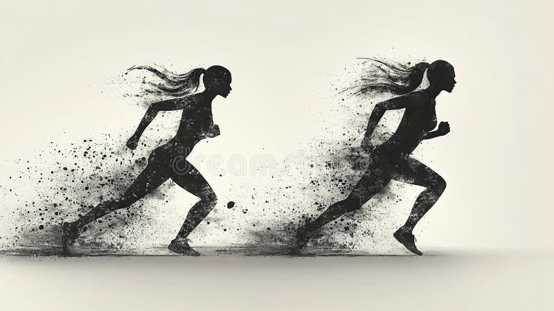 Two Women Running, Dynamic Silhouette Art Stock Illustration ...