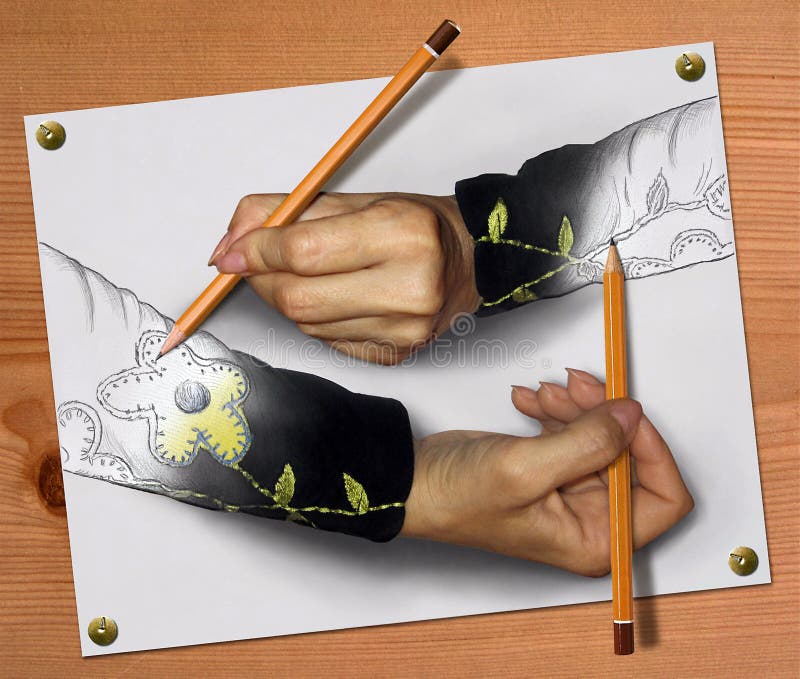 Impossible Hands with Pencils Stock Image - Image of pencil, draw ...